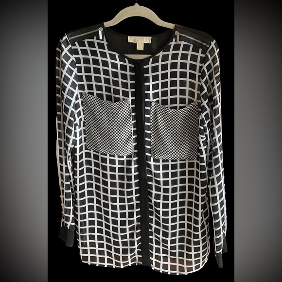 MICHAEL Michael Kors | Tops | Michaels Kors Black White Long Semi Sheer ...